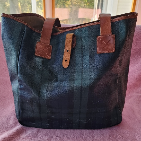 Polo Ralph Lauren | Bags | Polo Ralph Lauren Vintage Blackwatch Plaid Leather Tote Bag | Poshmark